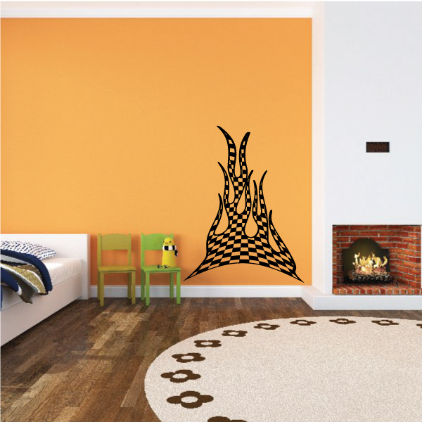 Checkered Flames Wall Decal - Vinyl Decal - Car Decal - CF23007