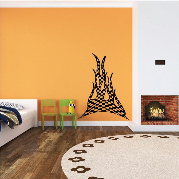 Checkered Flames Wall Decal - Vinyl Decal - Car Decal - CF23007
