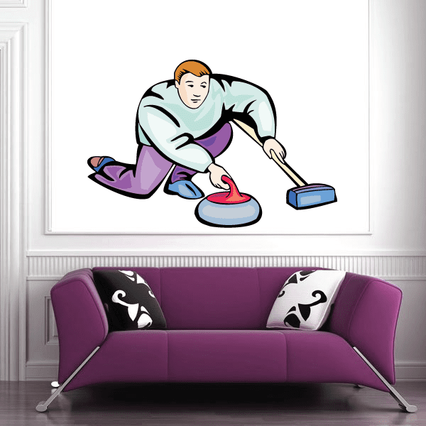 Curling Player Printed Die Cut Decal