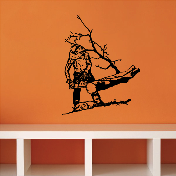 Cutting Tree with Chainsaw Decal