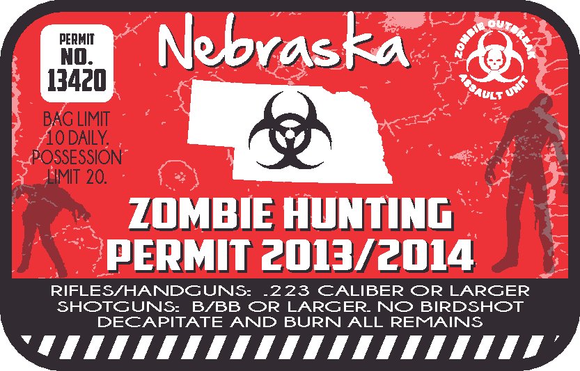 Nebraska Zombie Hunting Permit Sticker
