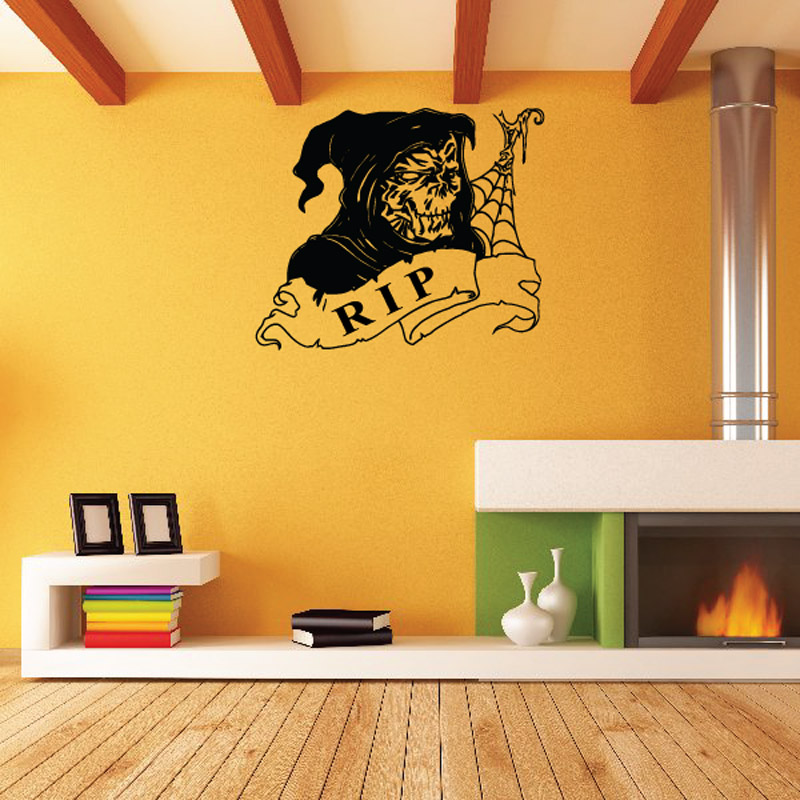 R.I.P Grim Reaper Web Banner Wall Decal - Vinyl Decal - Car Decal - DC004
