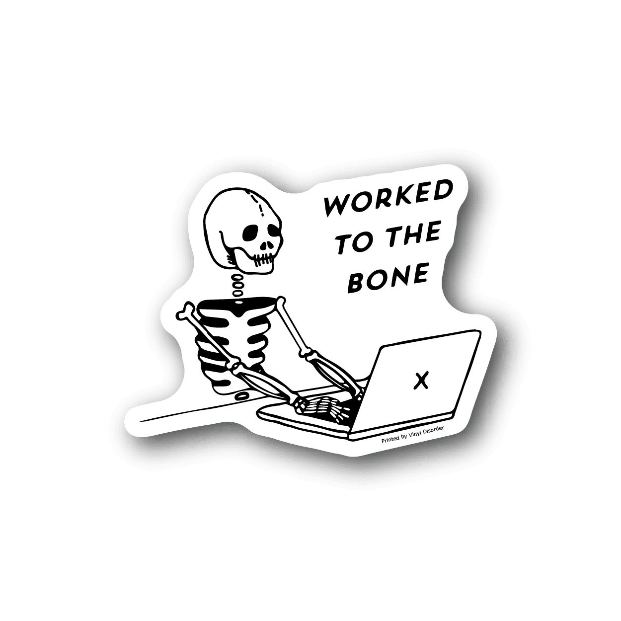 Skeleton on Laptop Worked to the Bone Sticker
