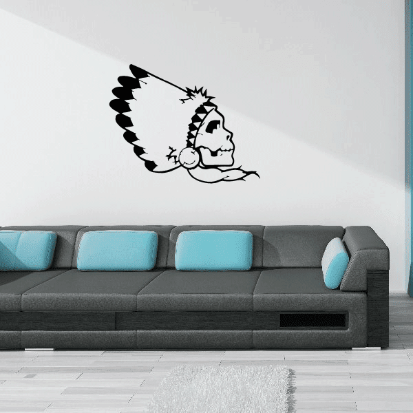 Skull Indian Chief Headband Wall Decal - Vinyl Decal - Car Decal - CF258