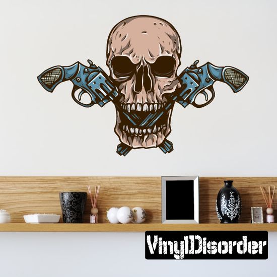 Skull with Double Revolvers Decal