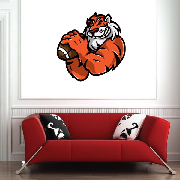 Tiger Football Mascot Wall Decal - Vinyl Car Sticker - Uscolor002