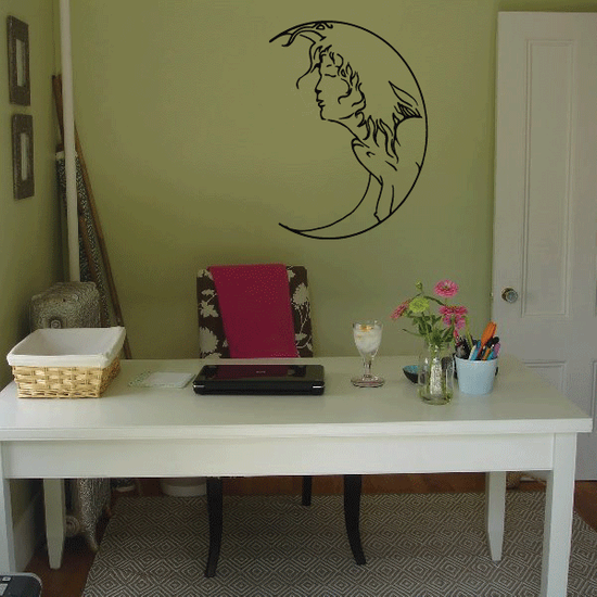 Woman Face in Moon Decal