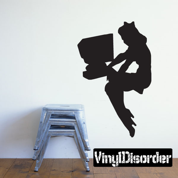 Woman on Computer PInup Silhouette Decal
