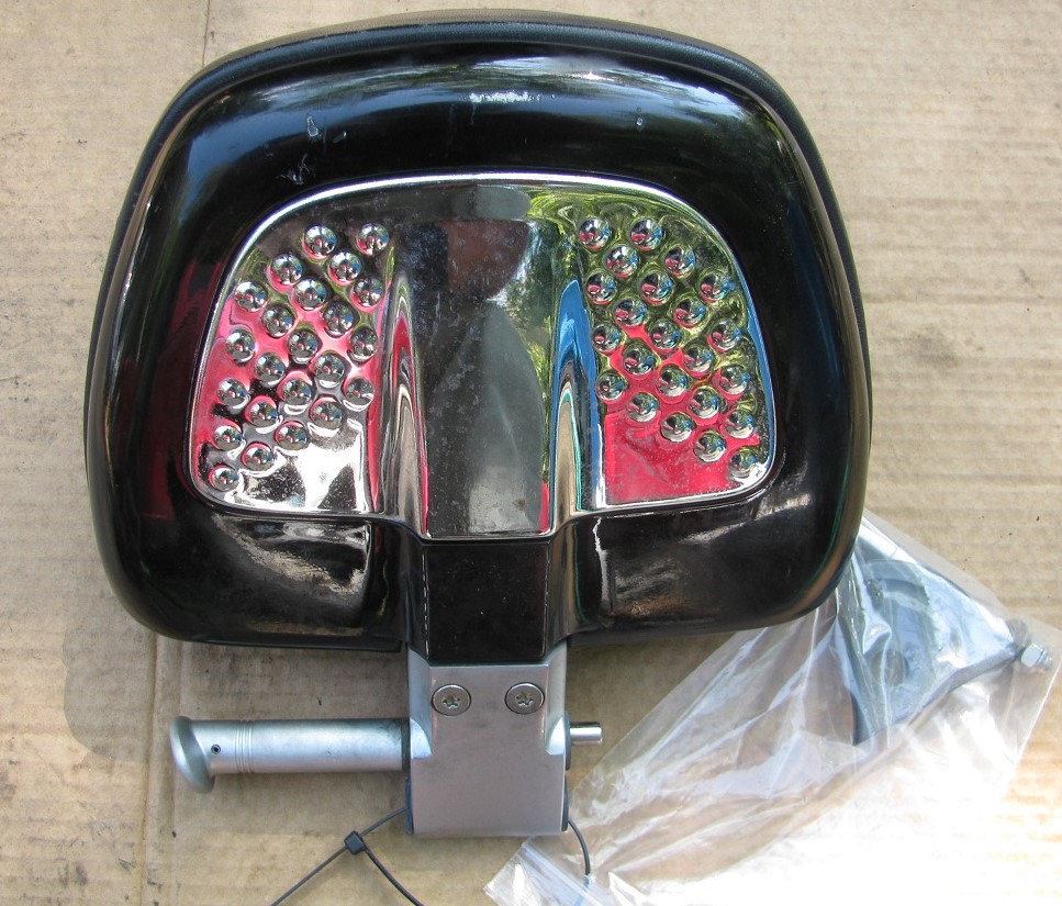 R1200C Complete Flip Up Backrest Assembly, Black Leather W/ Black Trim