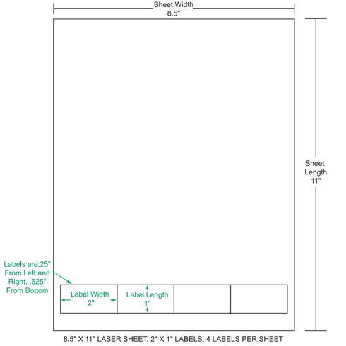 2" x 1" Laser / Inkjet Integrated Labels; 4 Up