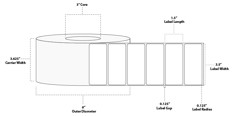 3.5" x 1.5" Premium Direct Thermal Paper Label (3600/Roll)