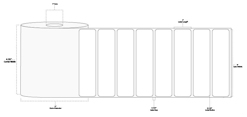 4" x 1" Floodcoated Direct Thermal Paper Label (1375/Roll)