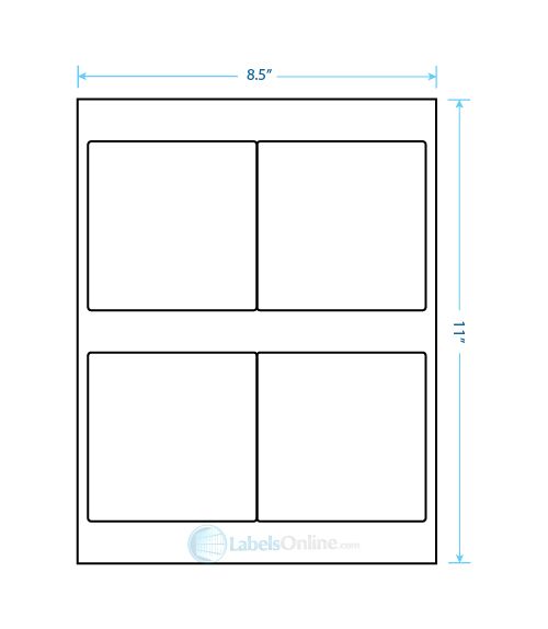 4" x 4" Laser & Inkjet Printable Label w/Template; 4 Up