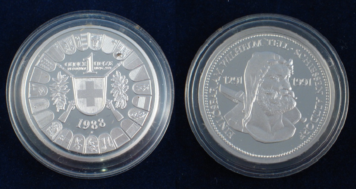 1986 Swiss William Tell Platinum Shooting Thaler 1 oz Proof
