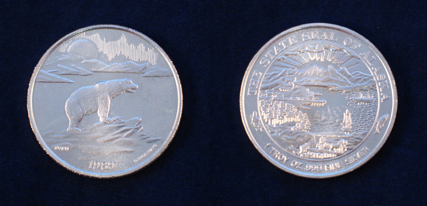 1989 Alaska Commemorative Silver Medallion 1 Troy oz