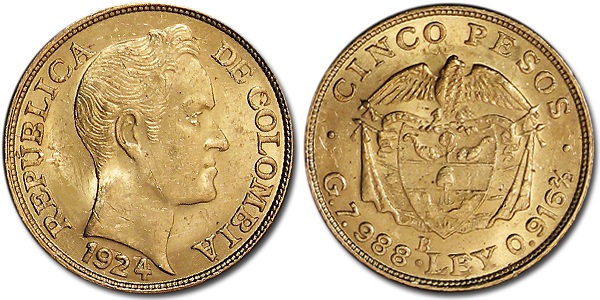 Colombia Gold 5 Pesos Unc