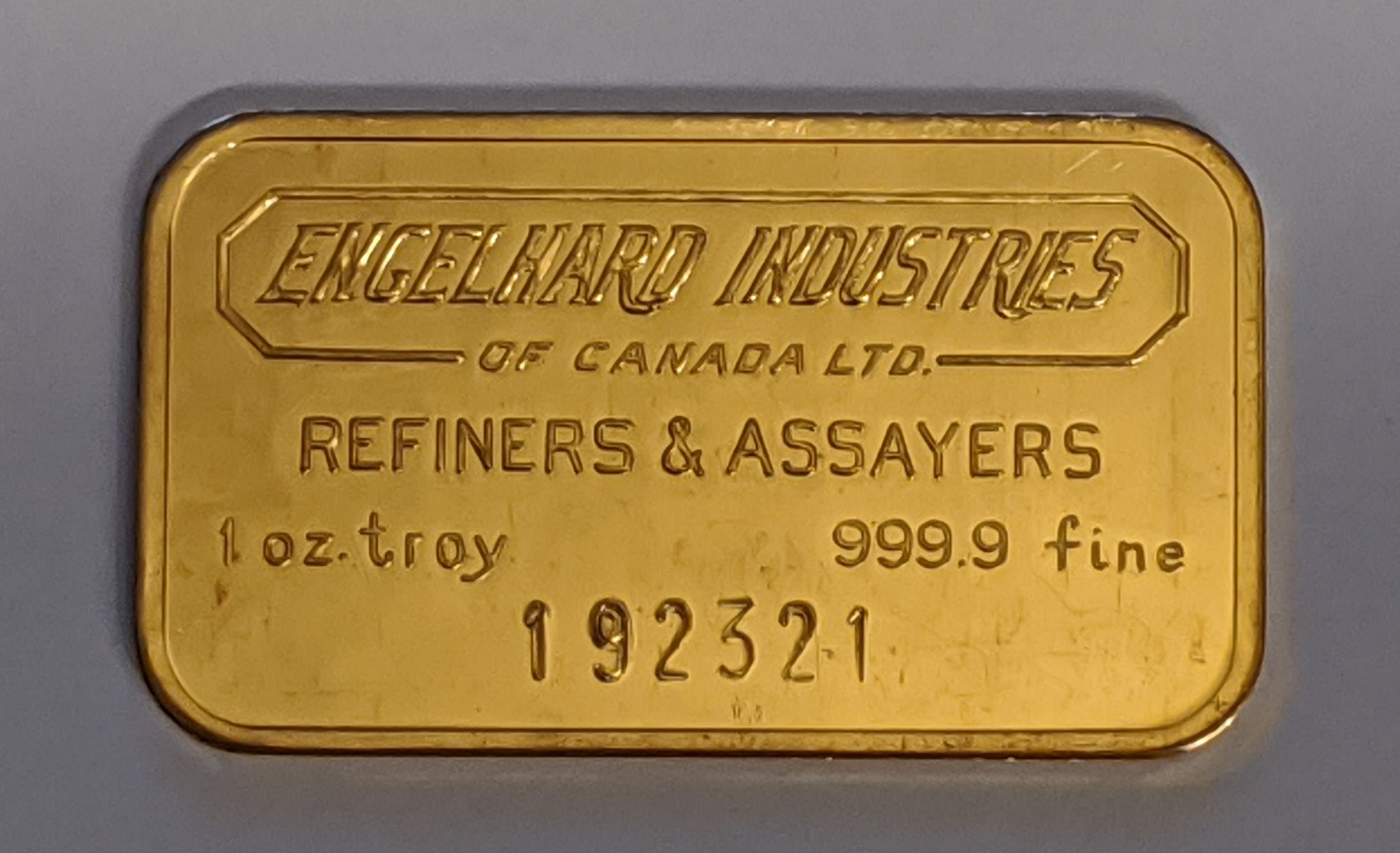 Engelhard Industries of Canada Gold Bar 1 Troy oz