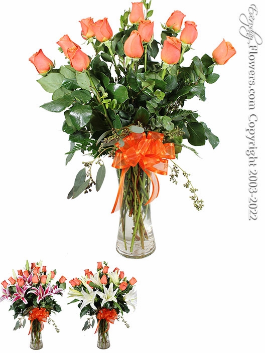 Dozen Long Stem Orange Roses Same Day Delivery