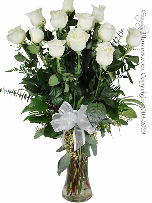 Dozen Long Stem White Roses Same Day Delivery