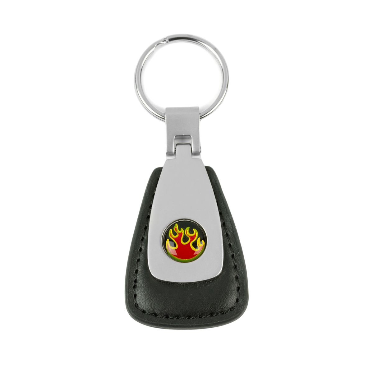 Flames Leather Teardrop Key Chain Fob