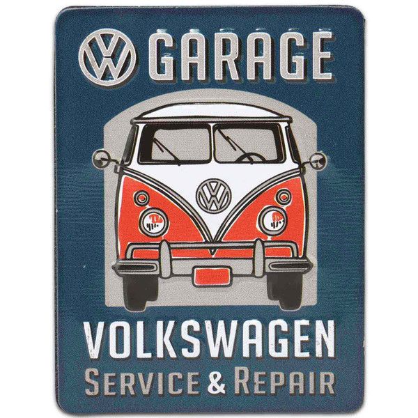 Volkswagen Garage Service Bus Embossed Tin Sign -Toolbox Magnet