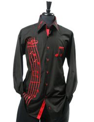 Axxess Black Red Music Note High Collar Shirt