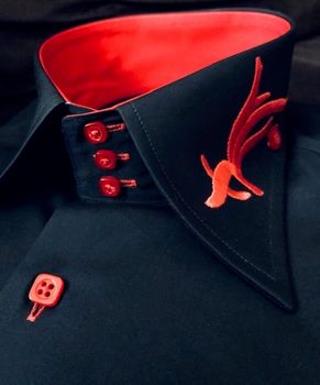 Axxess Embroidered High Collar Shirt black with red accent