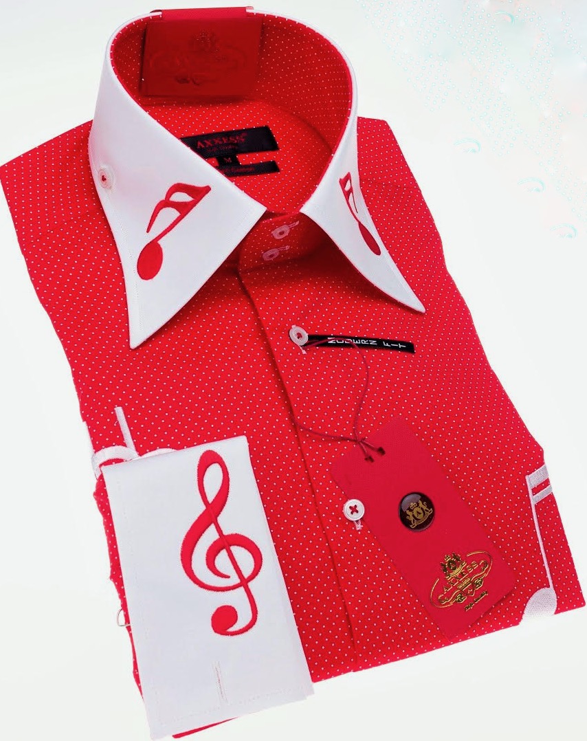 Axxess Limited edition White Red Music Note High Collar Shirt