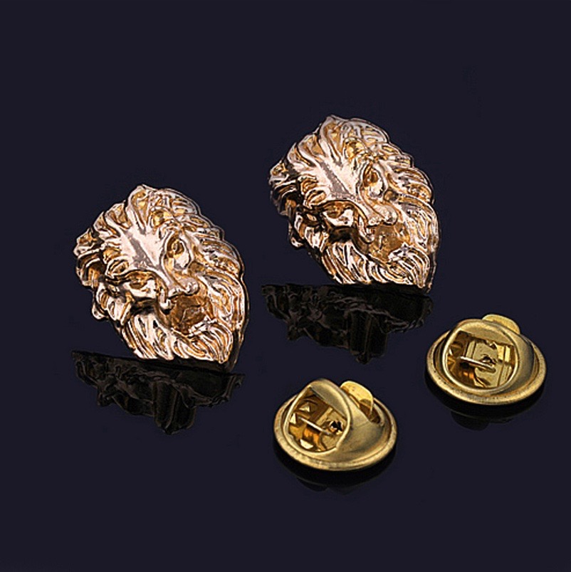 Gold Lion Head Collar Pins