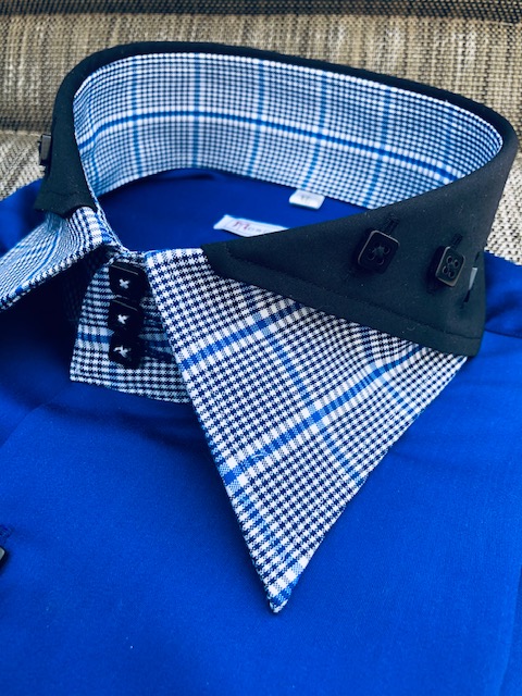 MorCouture Black Blue Plaid Split Collar Shirt