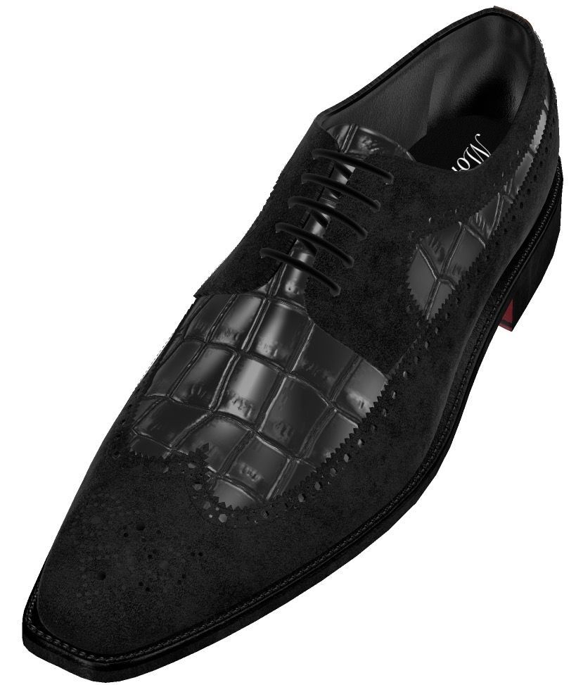 MorCouture Black Suede Leather Croc Embossed Spectator Shoes