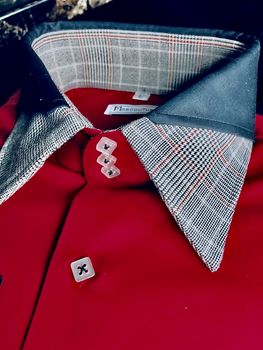 MorCouture Red Black Plaid Split Collar Shirt