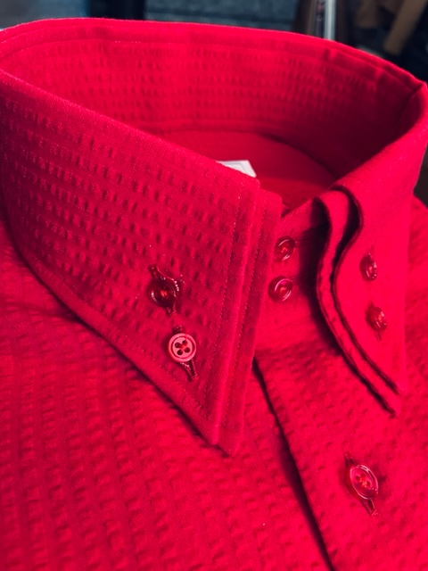 MorCouture Red SeerSucker Short Sleeve Shirt