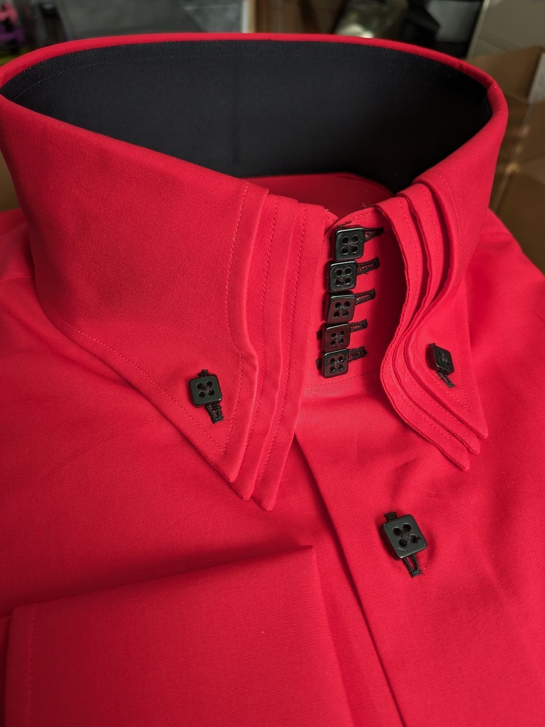 MorCouture Red Triple Black Collar Shirt