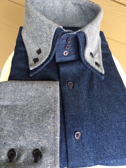 MorCouture Reverse Denim Trim Shirt(cuff view)