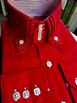 MorCouture Triple Centipede 3button Side Collar Shirt-Red