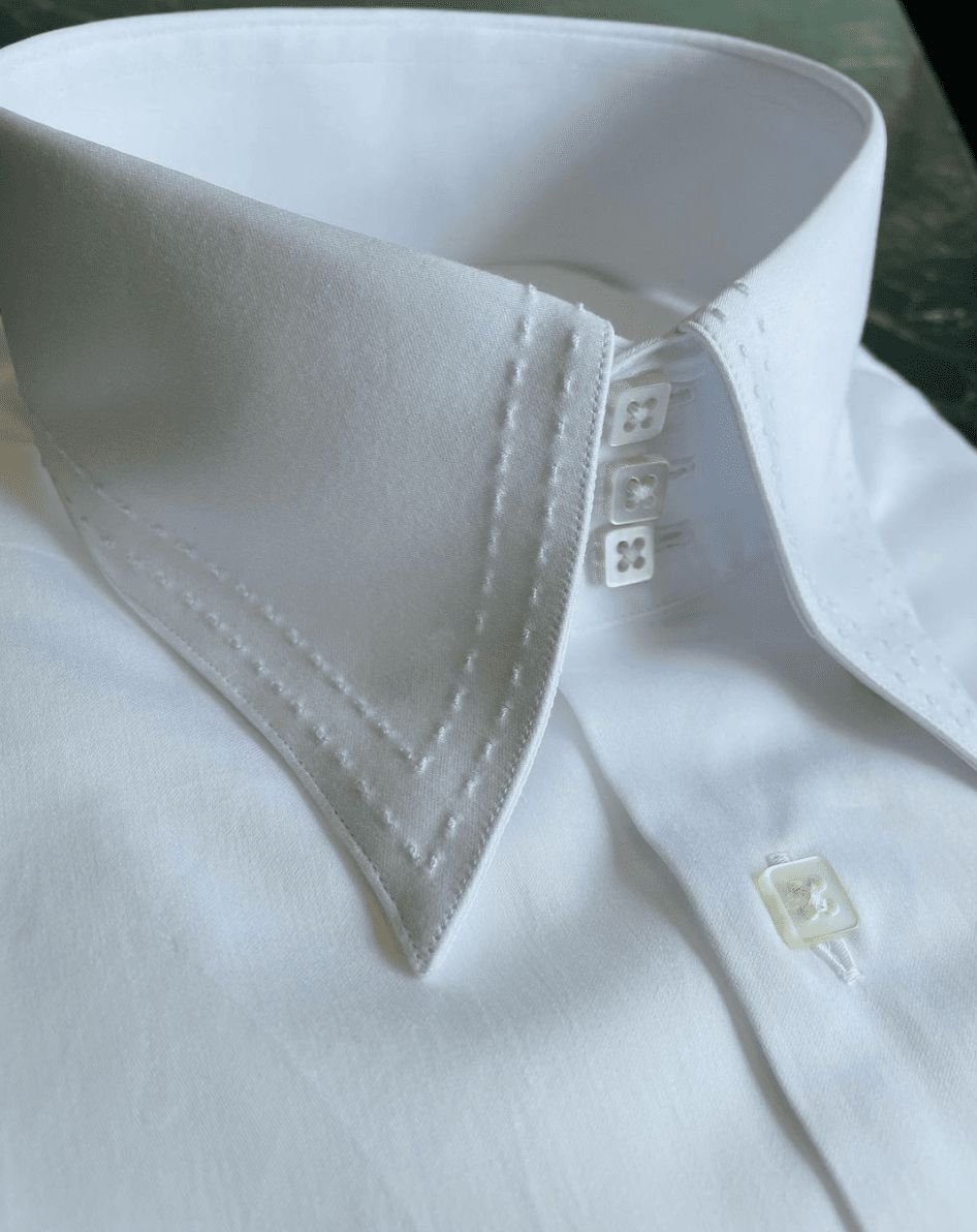 MorCouture White Stitch High Collar Shirt