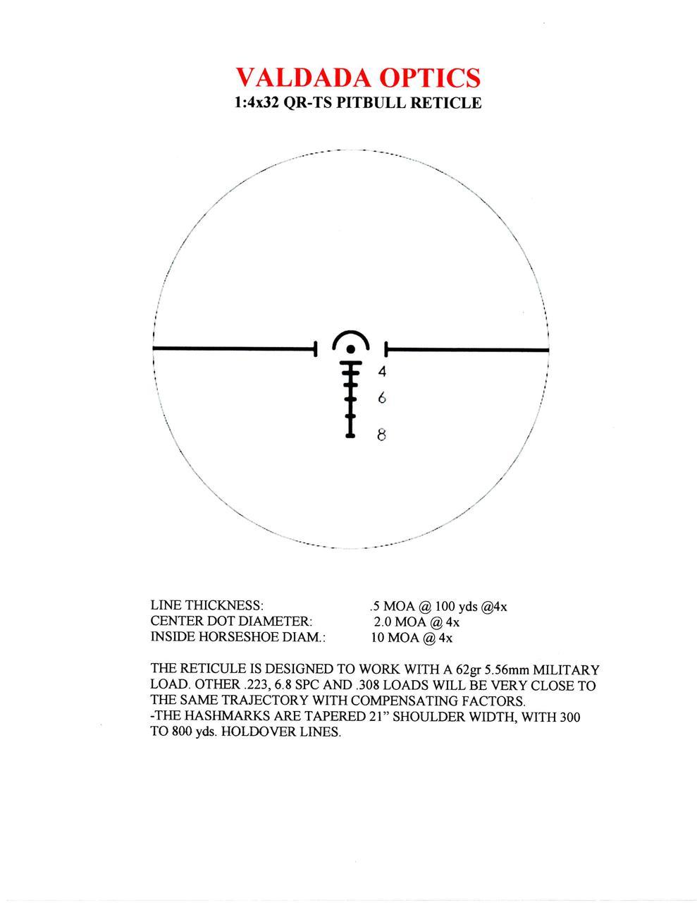 IOR Valdada 1:4x32 QR-TS 35mm PITBULL Mil COMPACT SCOPE w/CQB ...