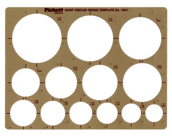 1201I Large Circle Pickett Template 11 Circles 1 1/4" to 3 1/2"