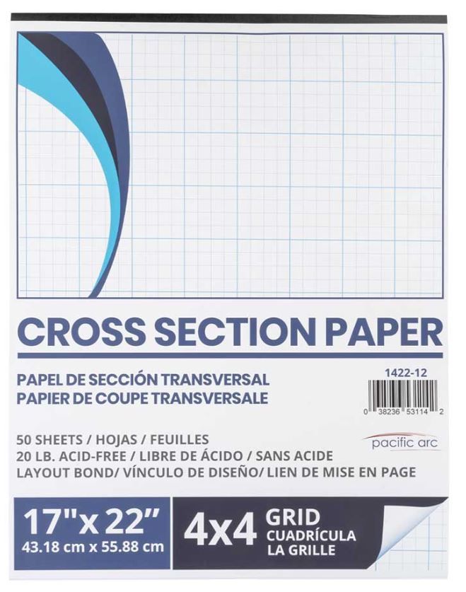 4x4 Grid 17x22 Pad 50 Sheets Cross Section Graph Paper 20lb