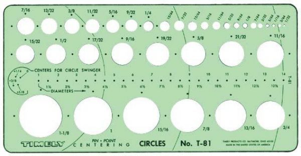 81T Circle Template Timely 35 Circles 1/32" to 1 1/8" in Size