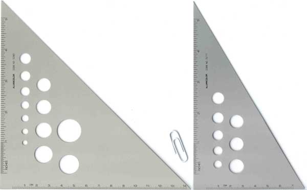 Aluminum triangles Alumicolor drafting triangle with circle template
