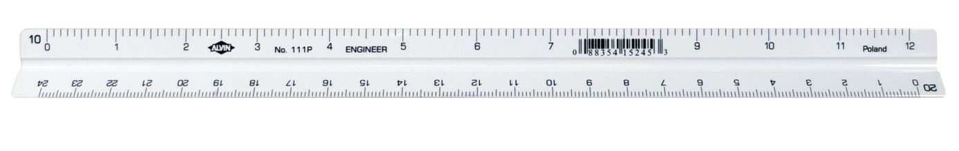 12" Engineer Scale Scholastic Ruler White or Yellow