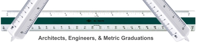Combo drafting scales: architects, engineers, metric graduations