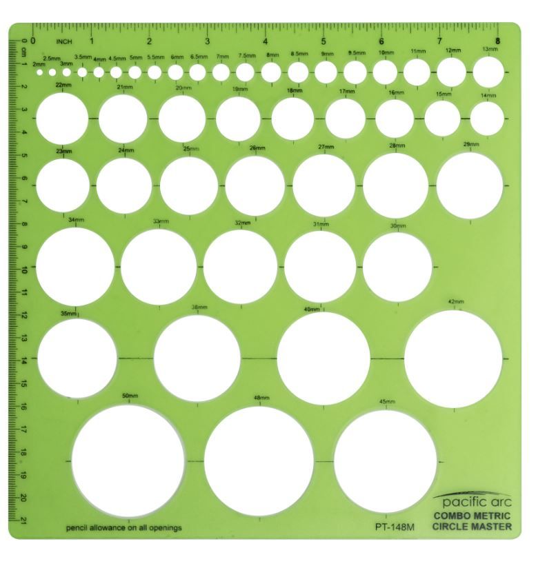 Combo Metric Circle Master Template 48 Circles 2mm to 50mm Size