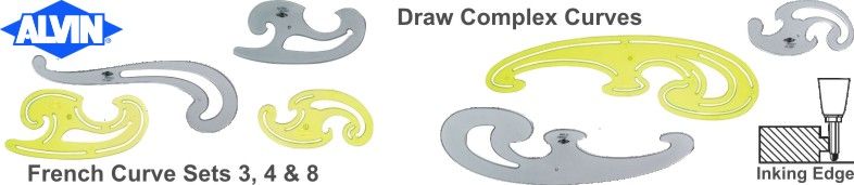 French Curves: Sets of 3, 4, & 8 French Curved Shape Drawing Rulers