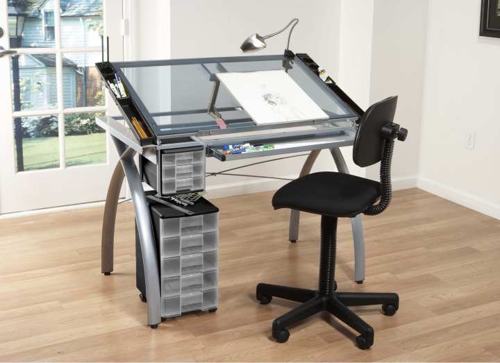 Studio Designs Futura Drafting Table Modern Glass Adjustable Desk