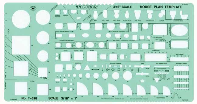 House Plan Symbols Template for Home Design Scale 3/16" = 1'