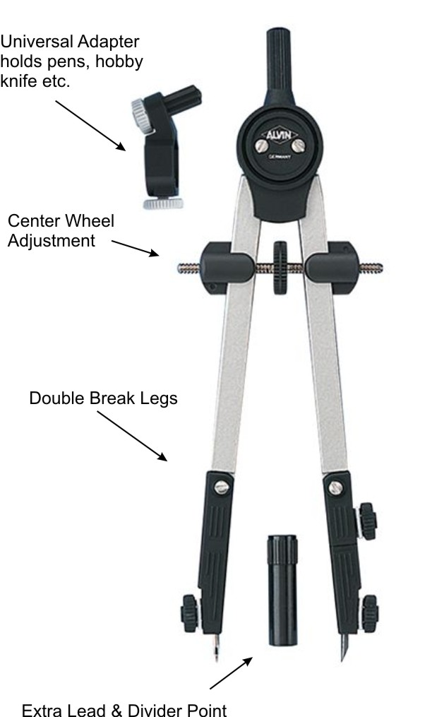 Introductory 6" Bow Drafting Compass, Divider & Pen Adapter