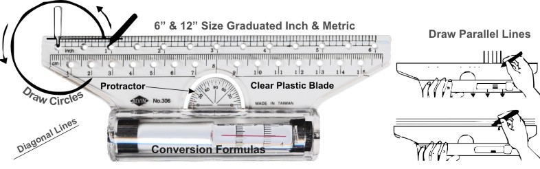 Alvin Rolling Parallel Ruler Tool to Draws Lines, Angles, & Circles